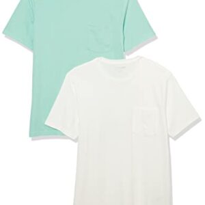 Amazon Essentials Men's Slim-Fit Short-Sleeve Crewneck Pocket T-Shirt, Pack of 2, White/Aqua Blue, Large