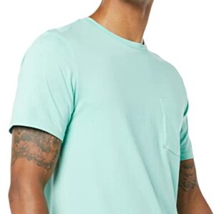 Amazon Essentials Men's Slim-Fit Short-Sleeve Crewneck Pocket T-Shirt, Pack of 2, White/Aqua Blue, Large