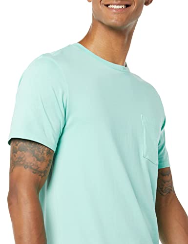 Amazon Essentials Men's Slim-Fit Short-Sleeve Crewneck Pocket T-Shirt, Pack of 2, White/Aqua Blue, Large