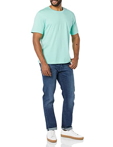 Amazon Essentials Men's Slim-Fit Short-Sleeve Crewneck Pocket T-Shirt, Pack of 2, White/Aqua Blue, Large