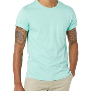 Amazon Essentials Men's Slim-Fit Short-Sleeve Crewneck Pocket T-Shirt, Pack of 2, White/Aqua Blue, Large