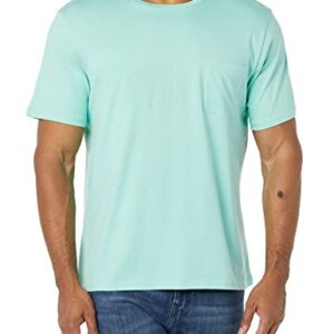 Amazon Essentials Men's Slim-Fit Short-Sleeve Crewneck Pocket T-Shirt, Pack of 2, White/Aqua Blue, Large