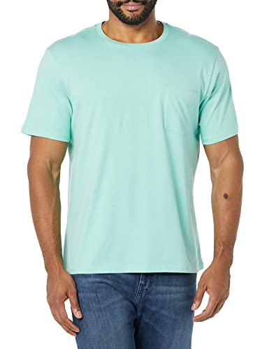 Amazon Essentials Men's Slim-Fit Short-Sleeve Crewneck Pocket T-Shirt, Pack of 2, White/Aqua Blue, Large