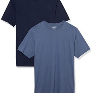 Amazon Essentials Men's Slim-Fit Short-Sleeve Crewneck T-Shirt, Pack of 2, Navy/Dark Blue, Medium