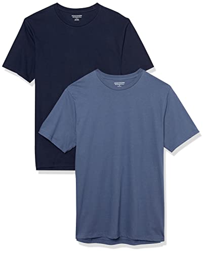 Amazon Essentials Men's Slim-Fit Short-Sleeve Crewneck T-Shirt, Pack of 2, Navy/Dark Blue, Medium