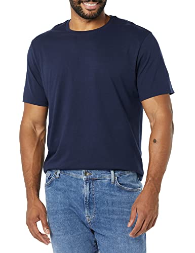 Amazon Essentials Men's Slim-Fit Short-Sleeve Crewneck T-Shirt, Pack of 2, Navy/Dark Blue, Medium