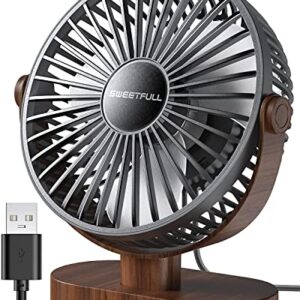 SWEETFULL 6.5 Inch USB Small Desk Fan, 3 Speeds Quiet Portable Desktop Table Fan, 360° Adjustment Personal Mini Fan for Home Office Car Outdoor Travel (Black wood grain)