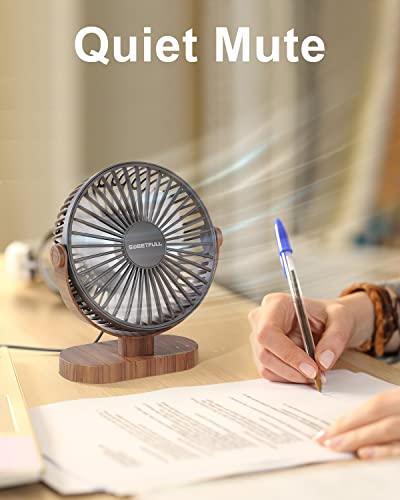 SWEETFULL 6.5 Inch USB Small Desk Fan, 3 Speeds Quiet Portable Desktop Table Fan, 360° Adjustment Personal Mini Fan for Home Office Car Outdoor Travel (Black wood grain)