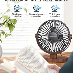 SWEETFULL 6.5 Inch USB Small Desk Fan, 3 Speeds Quiet Portable Desktop Table Fan, 360° Adjustment Personal Mini Fan for Home Office Car Outdoor Travel (Black wood grain)