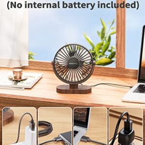 SWEETFULL 6.5 Inch USB Small Desk Fan, 3 Speeds Quiet Portable Desktop Table Fan, 360° Adjustment Personal Mini Fan for Home Office Car Outdoor Travel (Black wood grain)