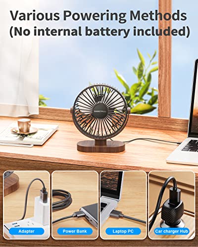 SWEETFULL 6.5 Inch USB Small Desk Fan, 3 Speeds Quiet Portable Desktop Table Fan, 360° Adjustment Personal Mini Fan for Home Office Car Outdoor Travel (Black wood grain)