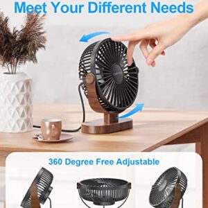 SWEETFULL 6.5 Inch USB Small Desk Fan, 3 Speeds Quiet Portable Desktop Table Fan, 360° Adjustment Personal Mini Fan for Home Office Car Outdoor Travel (Black wood grain)