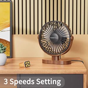 SWEETFULL 6.5 Inch USB Small Desk Fan, 3 Speeds Quiet Portable Desktop Table Fan, 360° Adjustment Personal Mini Fan for Home Office Car Outdoor Travel (Black wood grain)