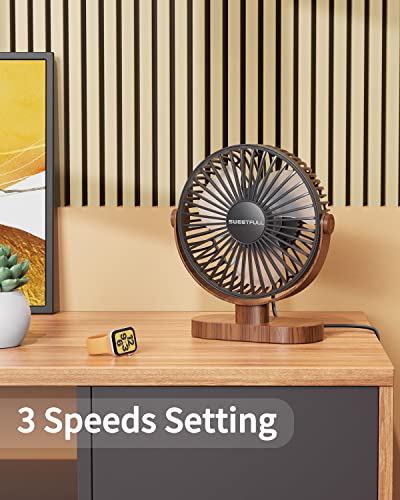 SWEETFULL 6.5 Inch USB Small Desk Fan, 3 Speeds Quiet Portable Desktop Table Fan, 360° Adjustment Personal Mini Fan for Home Office Car Outdoor Travel (Black wood grain)