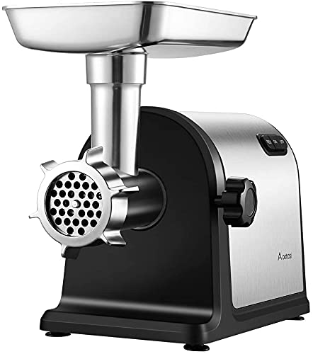 AAOBOSI Electric Meat Grinder 【3000W Max 】Heavy Duty Stainless Steel Meat Mincer with 3 Grinding Plates, 3 Sausage Stuffer Tubes & Kubbe Attachments,Easy One-Button Control