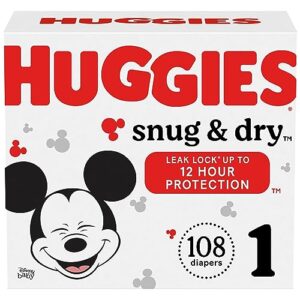 huggies snug & dry baby diapers, size 1 (8-14 lbs), 108 ct, newborn diapers