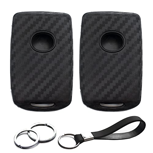 2pcs Compatible with 2022 2021 2020 Mazda 3 6 CX-30 CX-5 CX-9 MX-5 Miata Carbon Fiber Looks Black Silicone FOB Key Case Cover Protector Keyless Remote Holder for Base GS GT GX Touring Sedan Hatchback