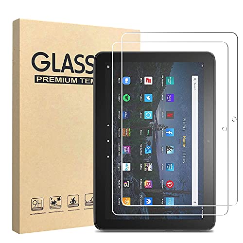 [2 Pack]KLWAINM Tempered Glass for Amazon Kindle Fire HD 10/10 Plus/10 Kids/10 Kids Pro[11th Generation, 2021 Release]Tablet Screen Protector with 2.5D Edge Round 9H HD Anti Scratch Transparent Clear Bubble Free Protective Film