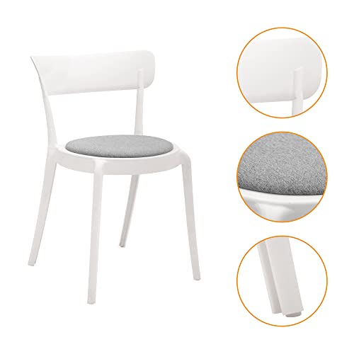 CangLong Armless Bistro Dining Chair-Set of 2, Premium Plastic with Upholstered Seat, White + Grey