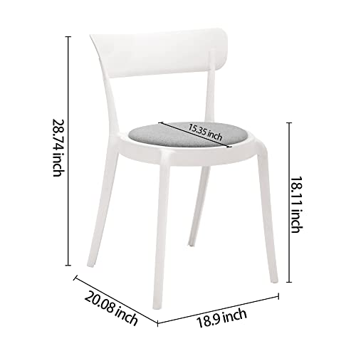 CangLong Armless Bistro Dining Chair-Set of 2, Premium Plastic with Upholstered Seat, White + Grey