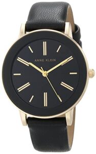 anne klein women's japanese quartz dress watch with faux leather strap, black, 16 (model: ak/3818gpbk)