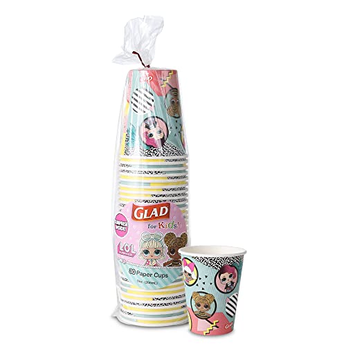 Glad for Kids LOL 80s Style Paper Cups | LOL Surprise Cups, Kids Drinking Cups | LOL 80s Style Soak Proof Paper Cups for Everyday Use | 9 oz Paper Cups 30 Ct