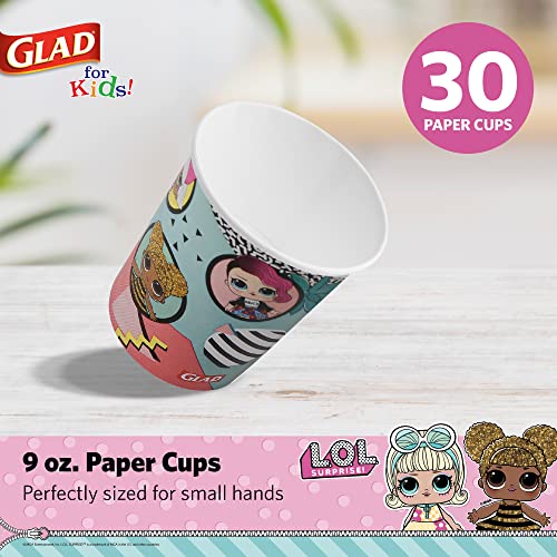 Glad for Kids LOL 80s Style Paper Cups | LOL Surprise Cups, Kids Drinking Cups | LOL 80s Style Soak Proof Paper Cups for Everyday Use | 9 oz Paper Cups 30 Ct