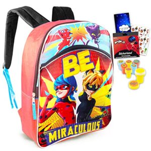 miraculous ladybug school supplies bundle - 16" miraculous ladybug backpack for girls and boys with miraculous ladybug stickers (miraculous ladybug school stuff).