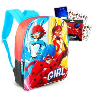 miraculous ladybug backpack set - bundle with 15" miraculous ladybug school bag with miraculous ladybug stickers (miraculous ladybug school supplies)