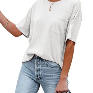 Fanway&EC Women's Short Sleeve T-Shirts Casual Crewneck Tees with Pocket Summer Basic Tops (White,Medium,US,Alpha,Adult,Female,Medium,Regular,Regular)