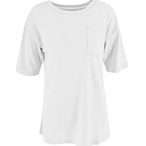 Fanway&EC Women's Short Sleeve T-Shirts Casual Crewneck Tees with Pocket Summer Basic Tops (White,Medium,US,Alpha,Adult,Female,Medium,Regular,Regular)