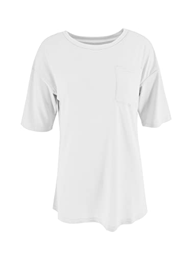 Fanway&EC Women's Short Sleeve T-Shirts Casual Crewneck Tees with Pocket Summer Basic Tops (White,Medium,US,Alpha,Adult,Female,Medium,Regular,Regular)