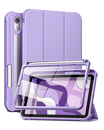 ONPINT Case for iPad Mini 6 2021, [Built in Screen Protector] [Auto Sleep/Wake] [Pencil Holder] Lightweight Leather Case Flip Cover with Stand for iPad Mini 6th Gen 8.3 Inch, Purple