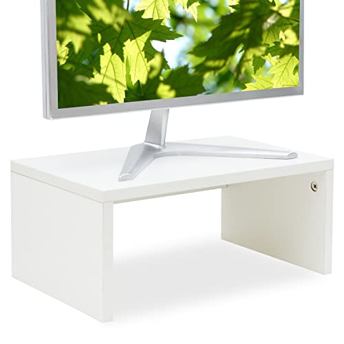 TEAMIX 6.7 inch Height Monitor Stand Riser, Wood Monitor Riser with Storage for Desk Small Monitor Stand TV/Screen/PC/Laptop Riser Computer Stand Desktop Shelf (White-Higher)