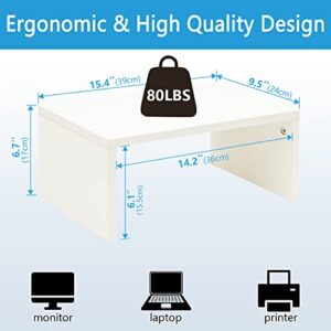 TEAMIX 6.7 inch Height Monitor Stand Riser, Wood Monitor Riser with Storage for Desk Small Monitor Stand TV/Screen/PC/Laptop Riser Computer Stand Desktop Shelf (White-Higher)