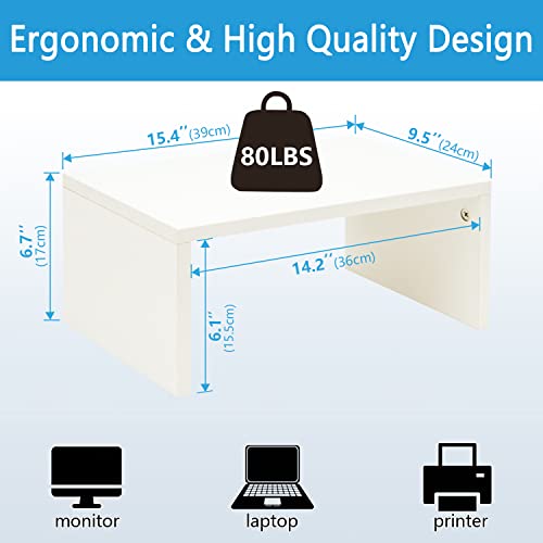 TEAMIX 6.7 inch Height Monitor Stand Riser, Wood Monitor Riser with Storage for Desk Small Monitor Stand TV/Screen/PC/Laptop Riser Computer Stand Desktop Shelf (White-Higher)