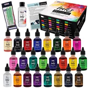 u.s. art supply 24 color alcohol ink set - huge 30ml triple sized 1-oz bottles - includes 4-oz blender & 30 swabs - vibrant highly concentrated pigment dye paint for epoxy resin art painting & crafts