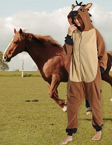 Adult Horse Onesie Pajamas Animal Cosplay Homewear Sleepwear Jumpsuit Costume for Women Men Girls Boys Teens