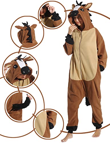 Adult Horse Onesie Pajamas Animal Cosplay Homewear Sleepwear Jumpsuit Costume for Women Men Girls Boys Teens