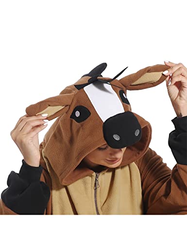 Adult Horse Onesie Pajamas Animal Cosplay Homewear Sleepwear Jumpsuit Costume for Women Men Girls Boys Teens