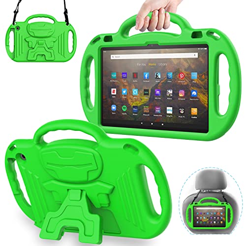 AVAWO Kids Case for Amazon Fire HD 10 & Fire HD 10 Plus Tablet (2021 Release,11th Generation), with Shoulder Strap, Lightweight Shockproof Handle Kids Case for Fire HD 10 2021 Tablet, Green