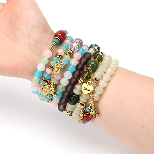 WuCuifu 8 Packs Bohemian Beaded Bracelets for Women Charm Stackable Bracelets, Multicolor