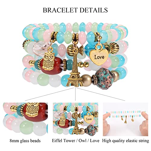 WuCuifu 8 Packs Bohemian Beaded Bracelets for Women Charm Stackable Bracelets, Multicolor