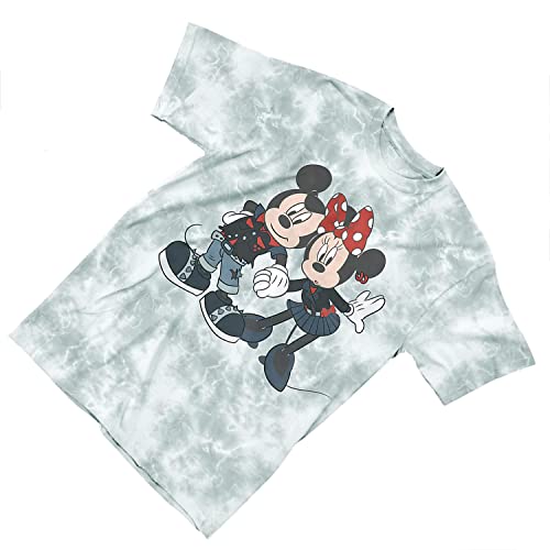 Disney Ladies Mickey Mouse Fashion Shirt Mickey & Minnie Mouse Clothing - Mickey Mouse Tie Dye T-Shirt (Grey Cloud Wash, Large)