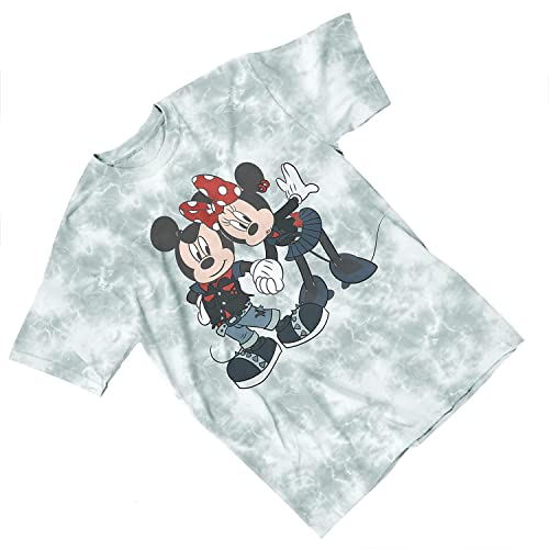 Disney Ladies Mickey Mouse Fashion Shirt Mickey & Minnie Mouse Clothing - Mickey Mouse Tie Dye T-Shirt (Grey Cloud Wash, Large)