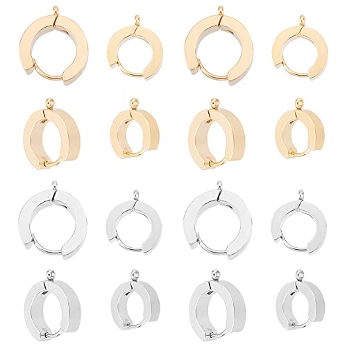 DICOSMETIC 24Pcs 12/15mm Huggie Hoop Earrings 2 Colors Round Open Loop Earring Hypoallergenic Leverback Earring French Hook Earwire Stainless Steel Drop Dangle Earrings for Earring Making Craft