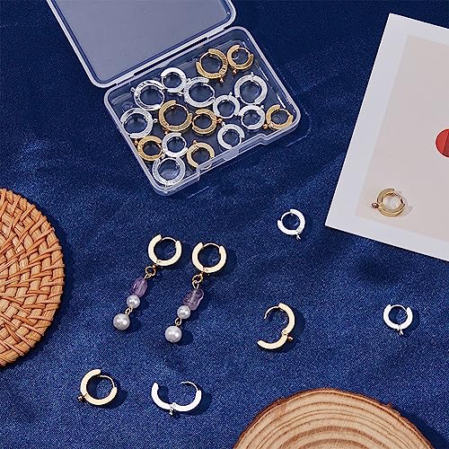 DICOSMETIC 24Pcs 12/15mm Huggie Hoop Earrings 2 Colors Round Open Loop Earring Hypoallergenic Leverback Earring French Hook Earwire Stainless Steel Drop Dangle Earrings for Earring Making Craft