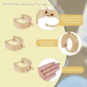 DICOSMETIC 24Pcs 12/15mm Huggie Hoop Earrings 2 Colors Round Open Loop Earring Hypoallergenic Leverback Earring French Hook Earwire Stainless Steel Drop Dangle Earrings for Earring Making Craft