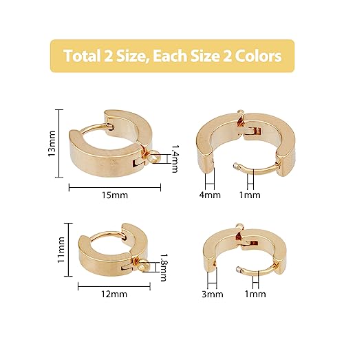 DICOSMETIC 24Pcs 12/15mm Huggie Hoop Earrings 2 Colors Round Open Loop Earring Hypoallergenic Leverback Earring French Hook Earwire Stainless Steel Drop Dangle Earrings for Earring Making Craft