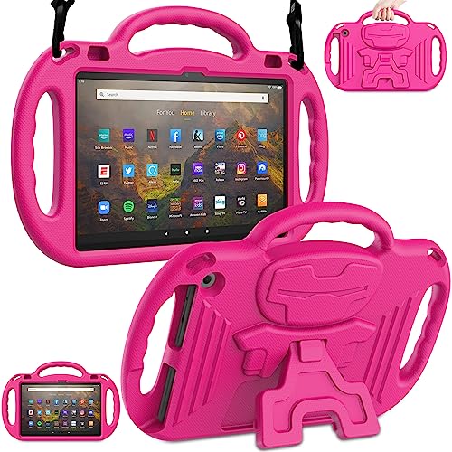 LTROP Kids Case for All-New Fire HD 10 and Fire HD 10 Plus (11th Generation, 2021) 10.1-Inch with Shoulder Strap, Light Weight Shockproof Kid-Proof Handle Stand Cover Case for Fire HD 10 Tablet - Pink